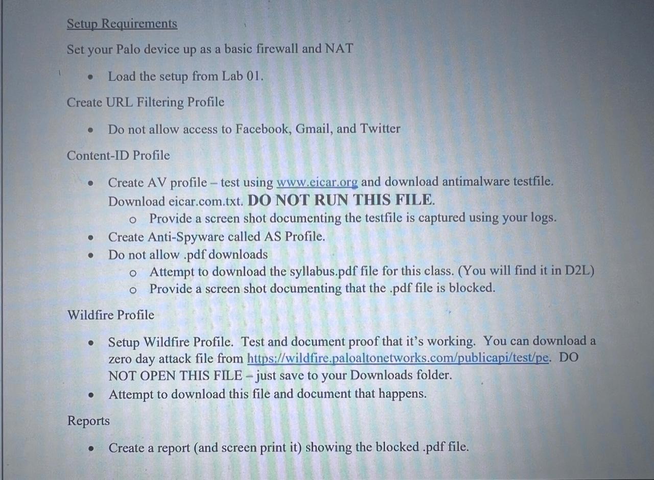 Setup Requirements Set your Palo device up as a basic | Chegg.com