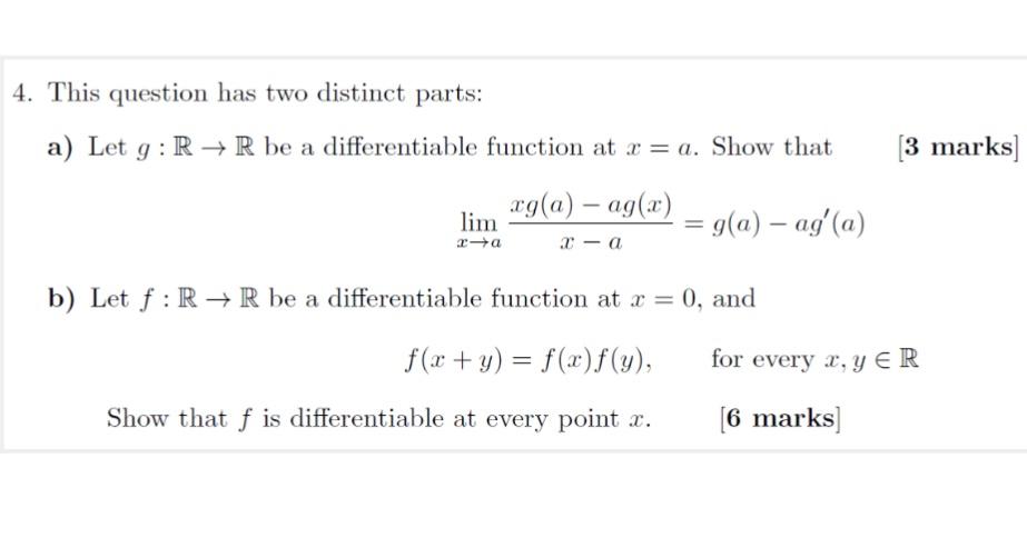 Solved 4. This question has two distinct parts: a) Let g:R→R | Chegg.com