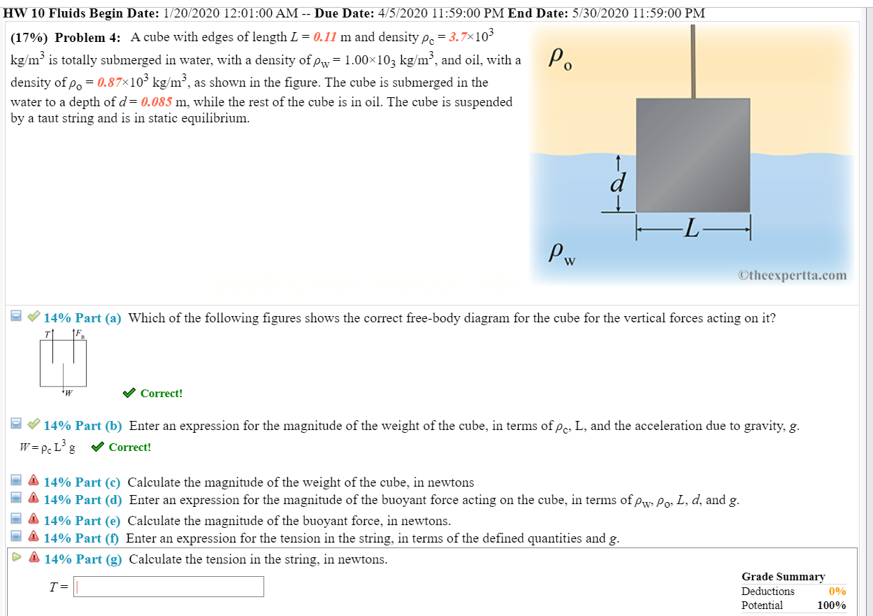 Solved HW 10 Fluids Begin Date: 1/20/2020 12:01:00 AM -- Due | Chegg.com