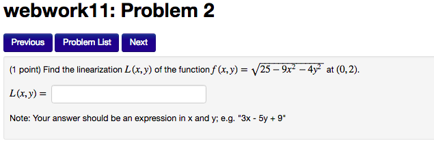 Solved webwork11: Problem 2 PreviouS Problem List Next = | Chegg.com