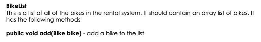 Solved BikeList This is a list of all of the bikes in the | Chegg.com