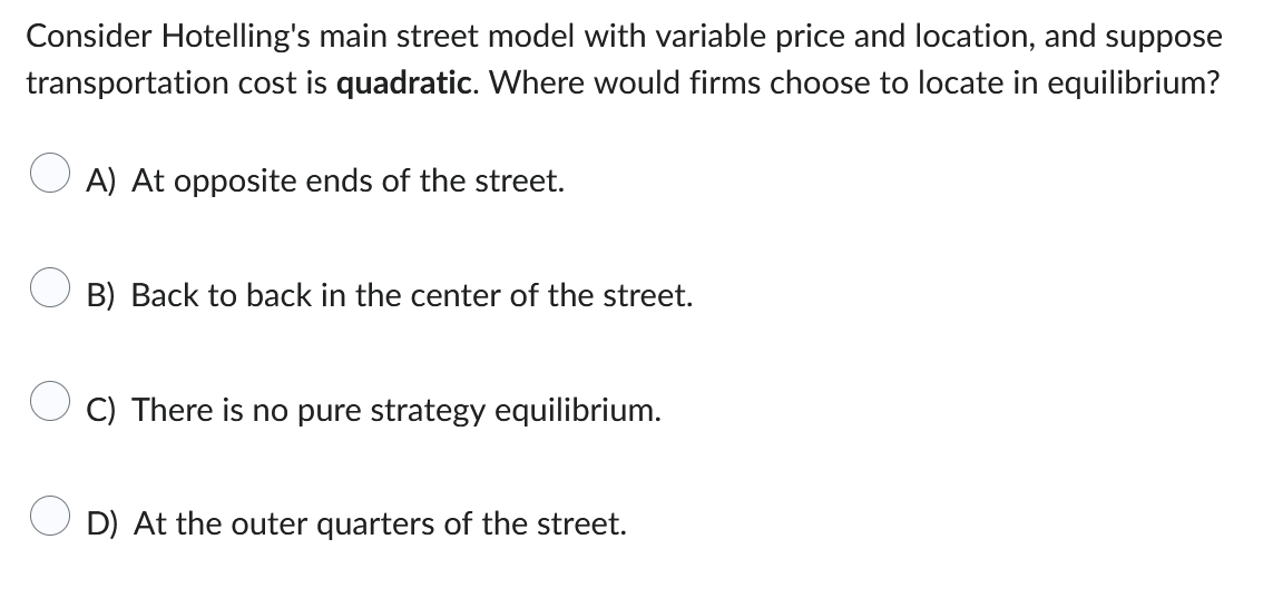 Solved Consider Hotelling's main street model with variable | Chegg.com