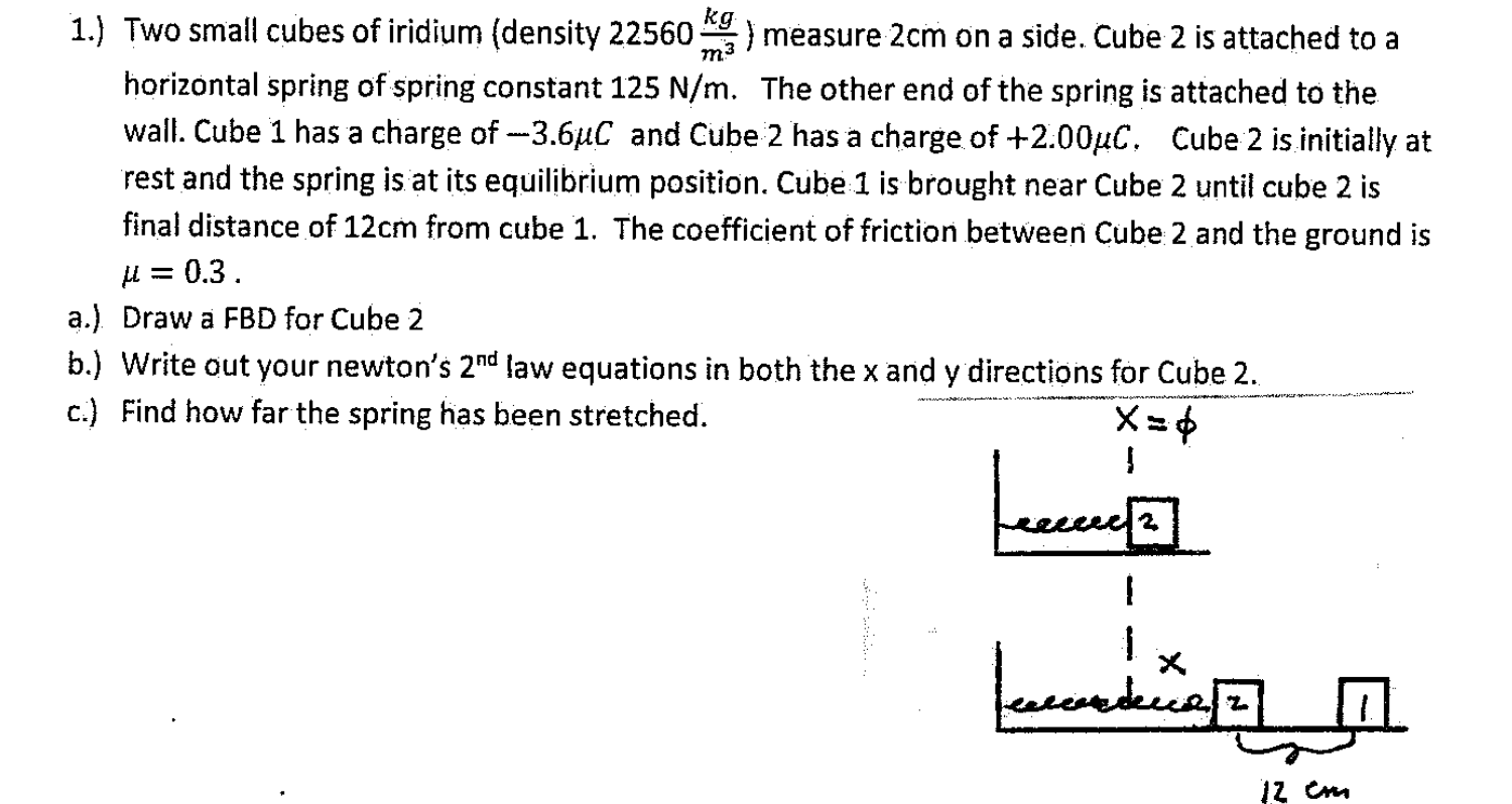 Solved 1.) ﻿Two small cubes of iridium (density 22560kgm3 ) | Chegg.com