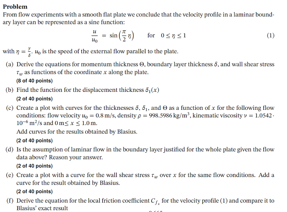 Solved ProblemFrom flow experiments with a smooth flat plate | Chegg.com