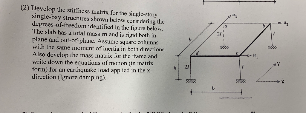 Solved (2) Develop the stiffness matrix for the single-story | Chegg.com