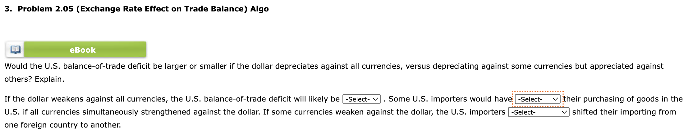 Solved 3. ﻿Problem 2.05 (Exchange Rate Effect on Trade | Chegg.com