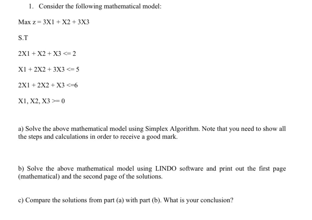 Solved 1. Consider the following mathematical model: | Chegg.com
