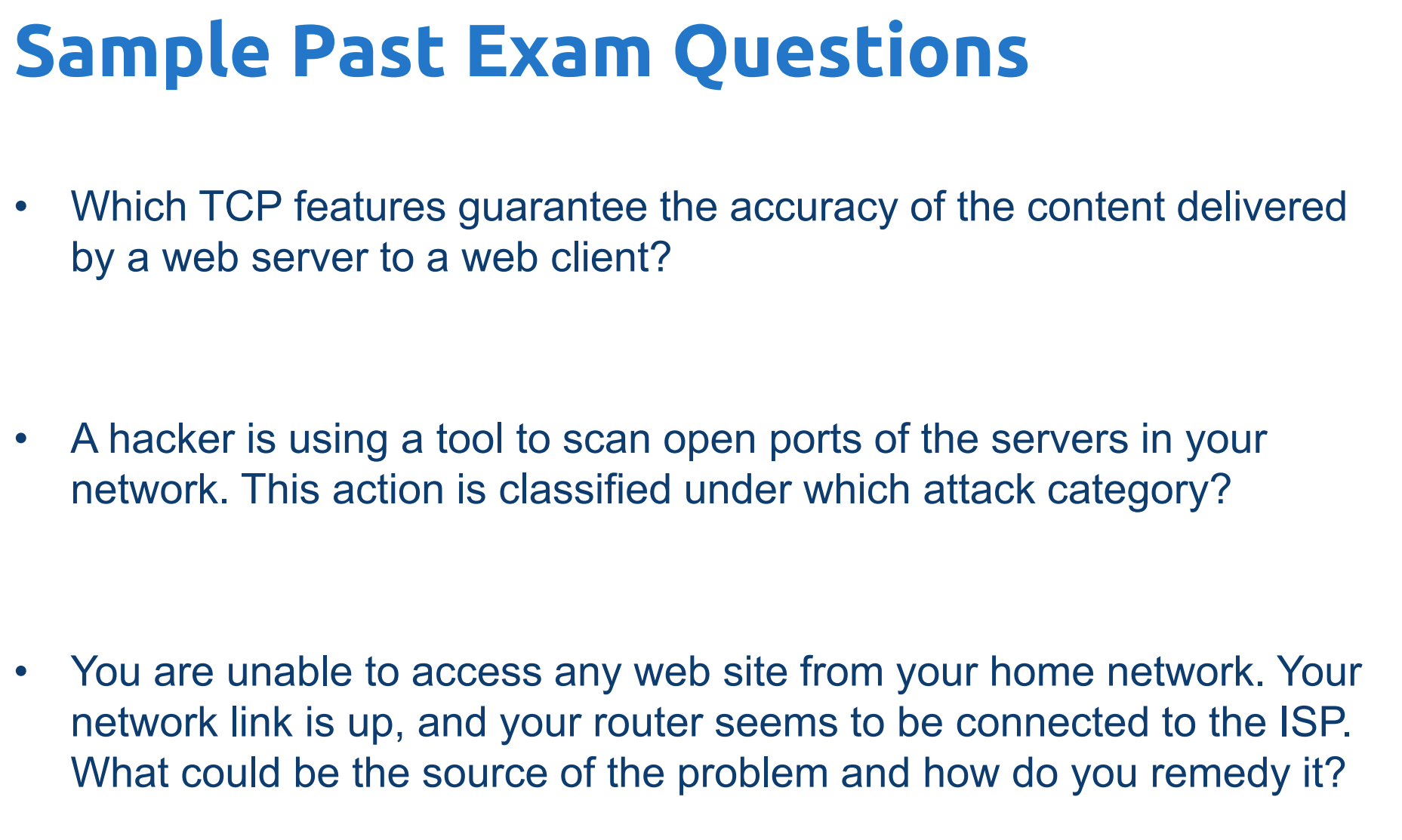 Sample Past Exam QuestionsWhich TCP features | Chegg.com