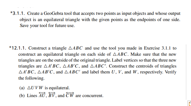 Solved *3.1.1. ﻿Create a GeoGebra tool that accepts two | Chegg.com