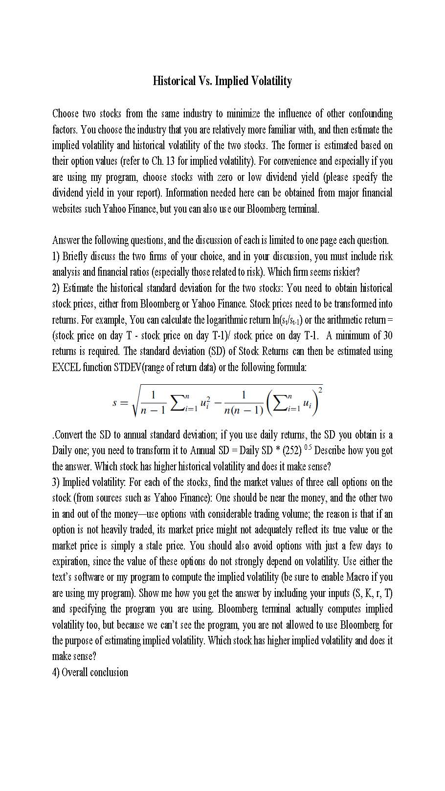 Historical Vs. Implied Volatility Choose two stocks | Chegg.com