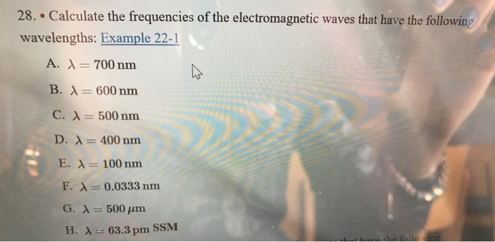 Solved 28. Calculate the frequencies of the electromagnetic | Chegg.com