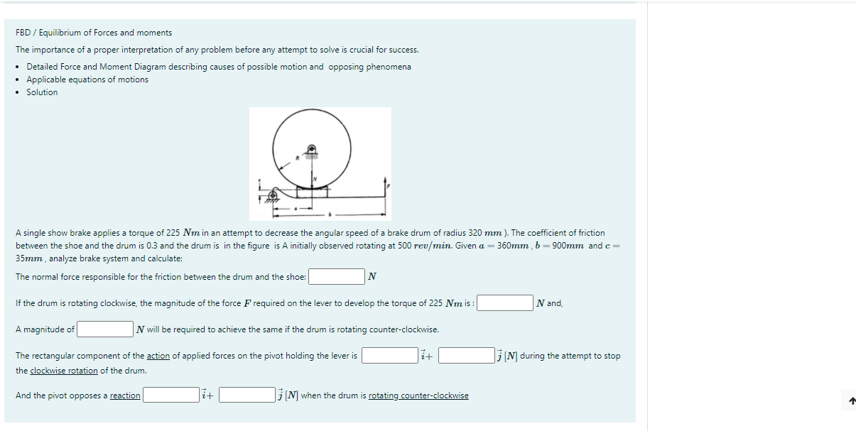 Solved FBD / Equilibrium of Forces and moments The | Chegg.com