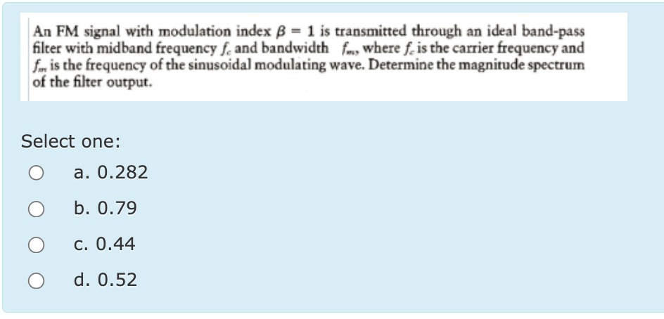 Solved An FM ﻿signal with modulation index β=1 is | Chegg.com