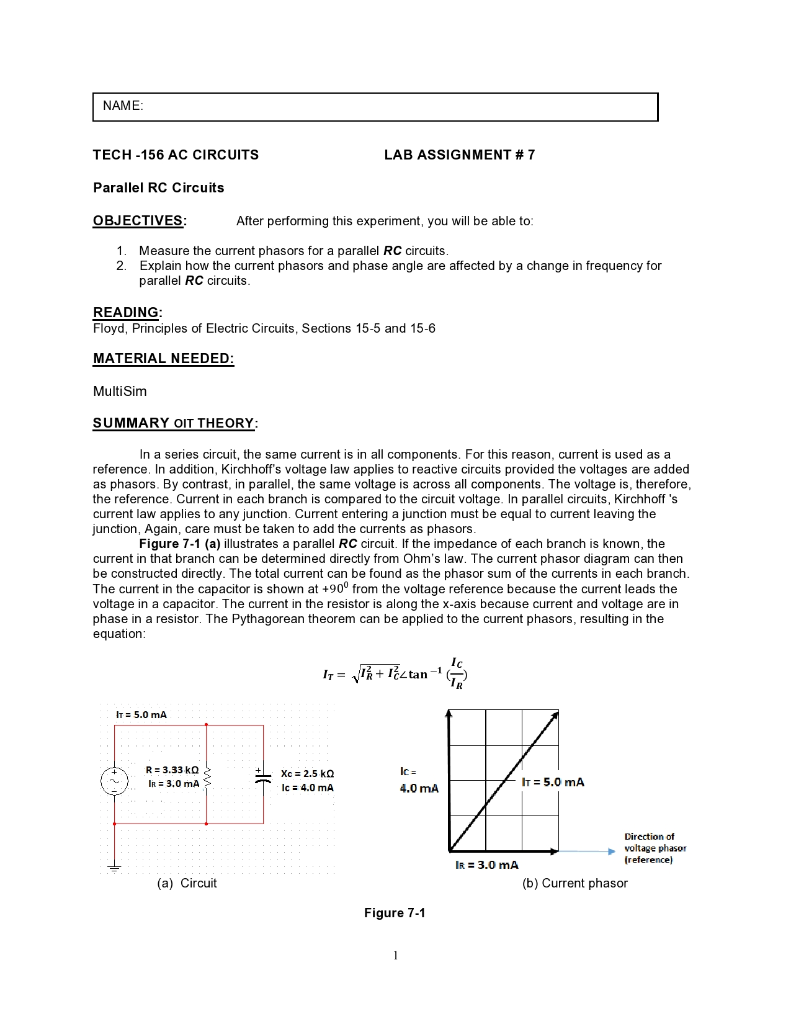 NAME: TECH-156 AC CIRCUITS LAB ASSIGNMENT # 7 | Chegg.com