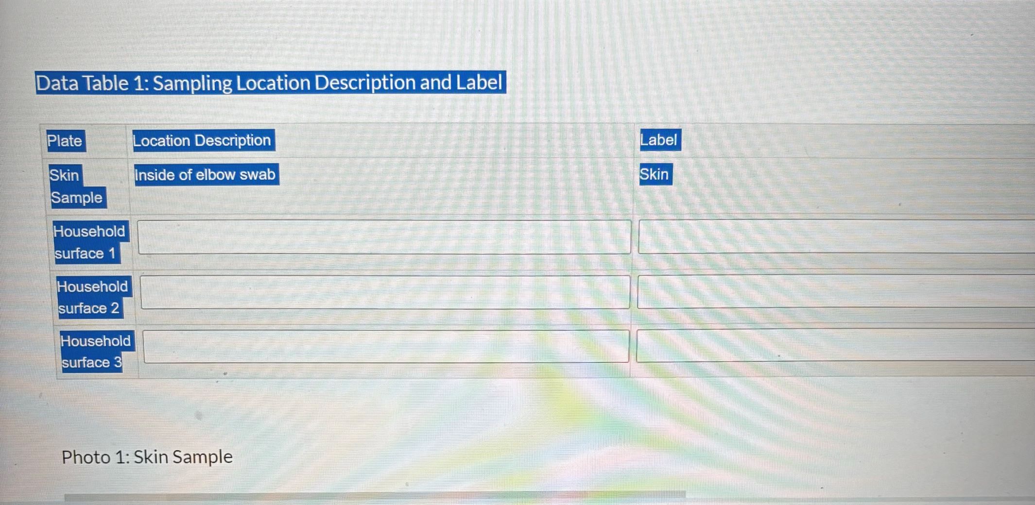 Solved Data Table 1: Sampling Location Description and Label | Chegg.com