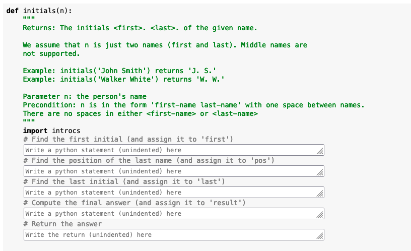 Solved \begin{tabular}{l} def initials(n): \\ Returns: The | Chegg.com