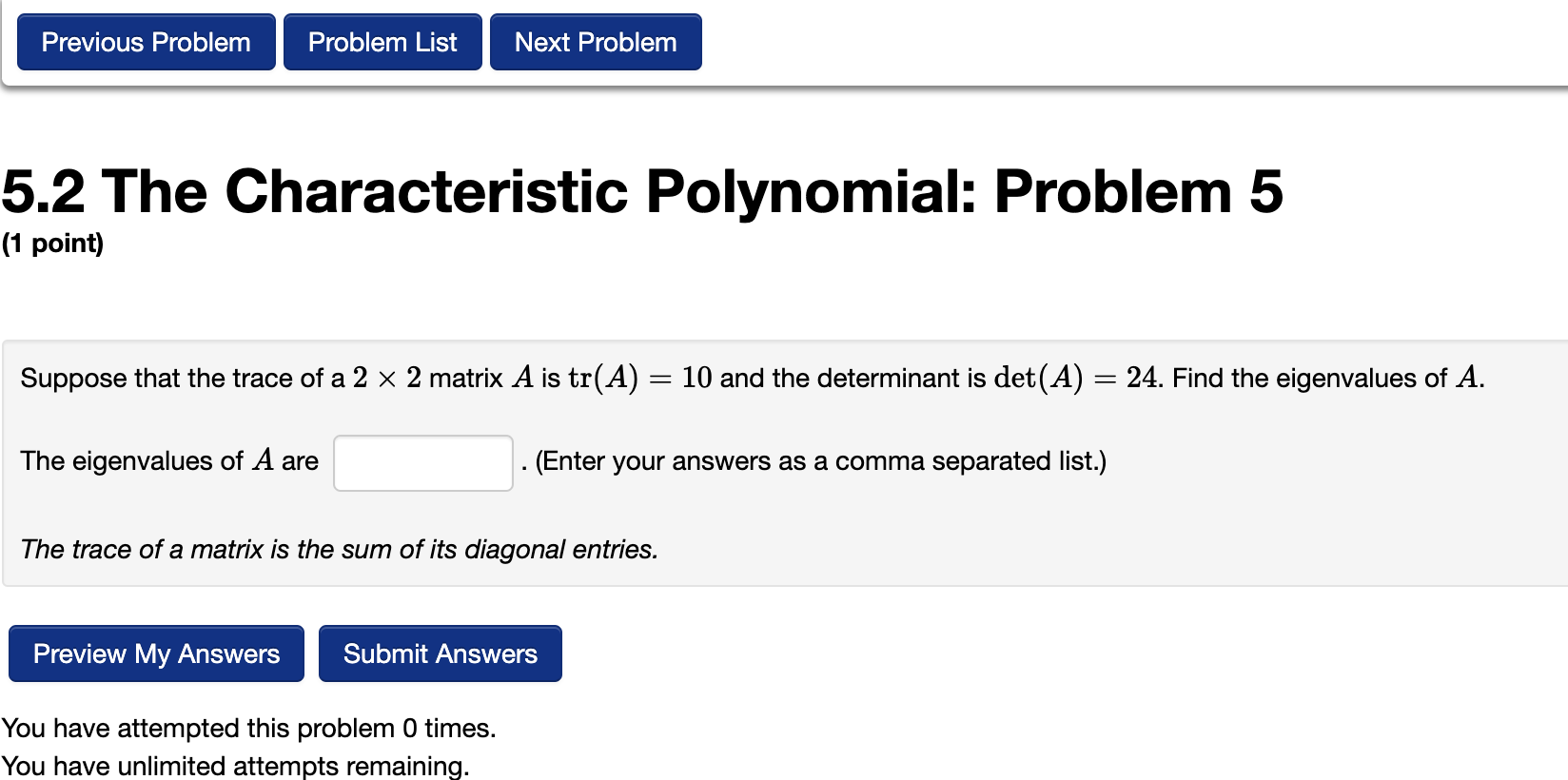 Solved 5.2 The Characteristic Polynomial: Problem 5 (1 | Chegg.com