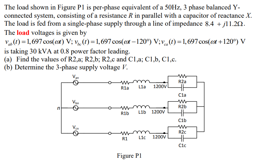 Solved The load shown in Figure P1 is per-phase equivalent | Chegg.com