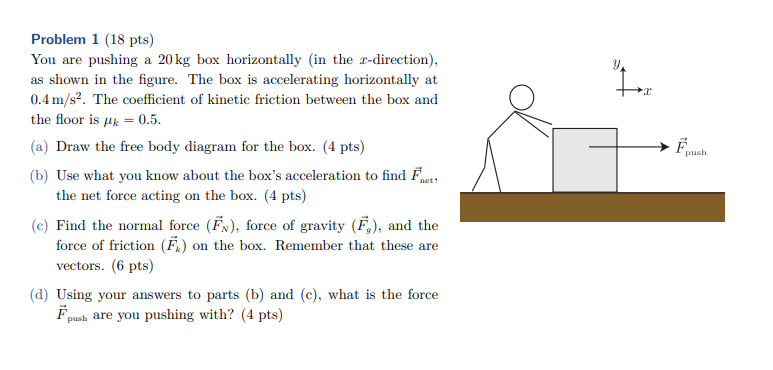 Solved Problem 1 (18 pts) You are pushing a 20 kg box | Chegg.com