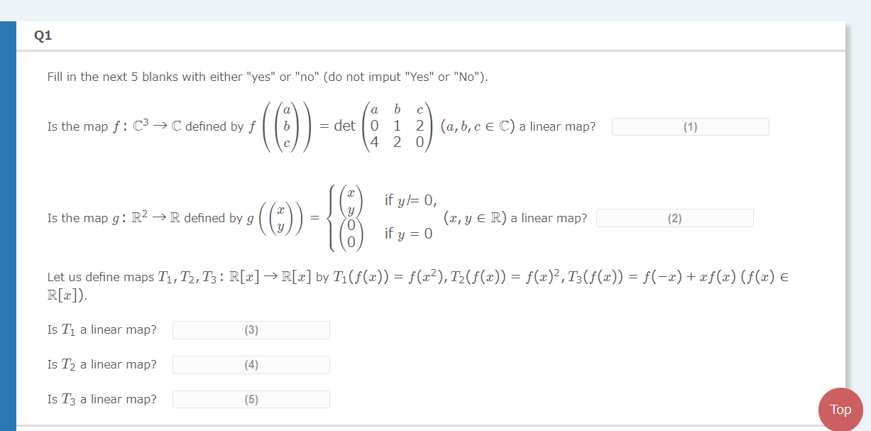 Solved Fill in the next 5 blanks with either "yes" or "no" | Chegg.com