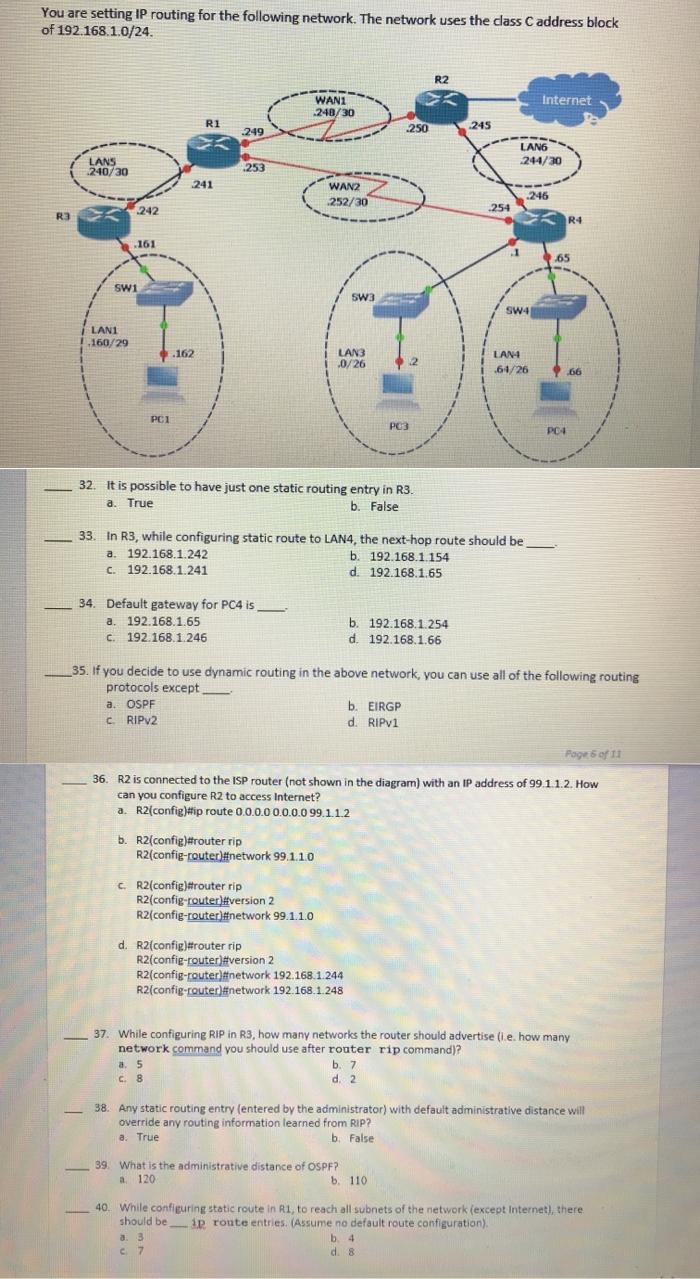 Solved You are setting IP routing for the following network. | Chegg.com