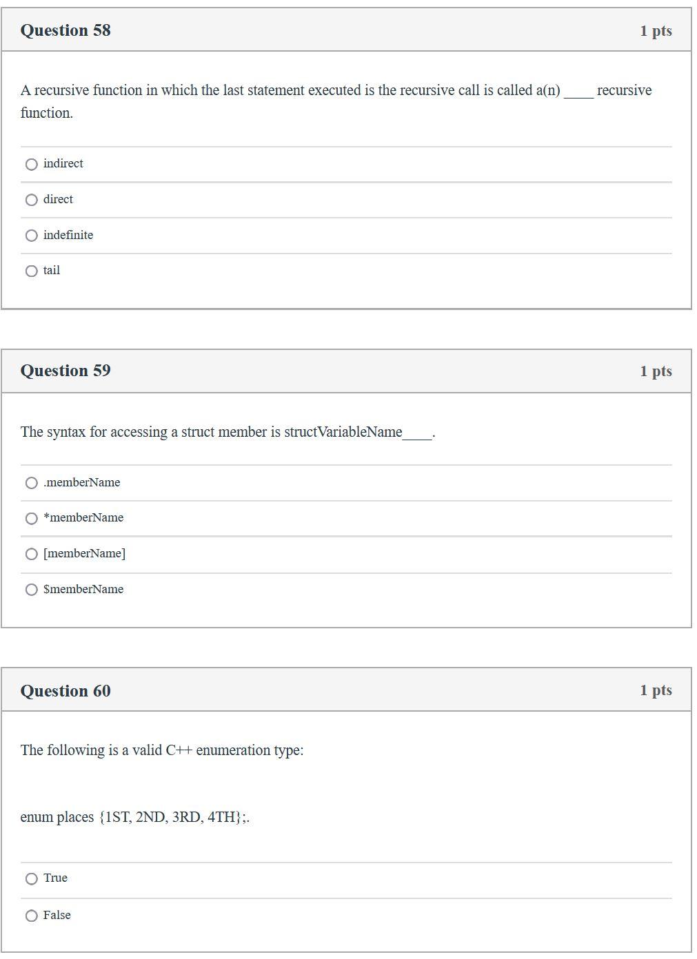 Solved Question 58 1 Pts Recursive A Recursive Function In 