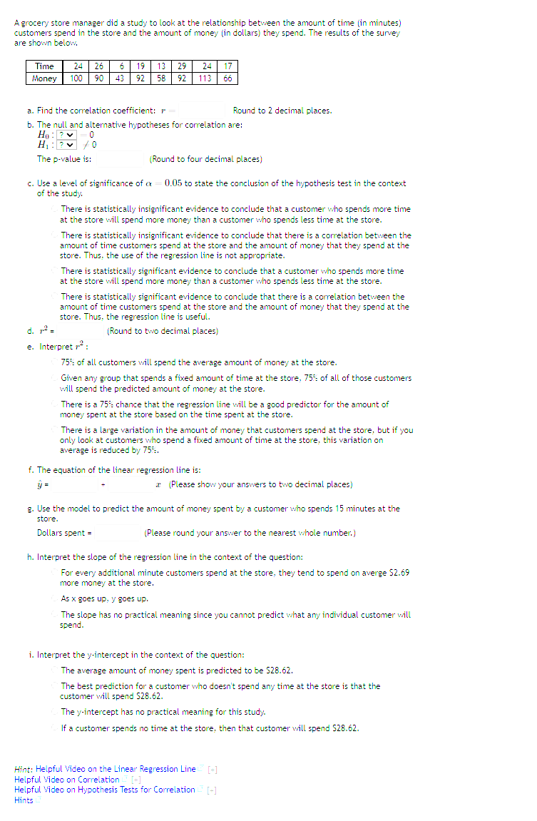 Solved A grocery store manager did a study to look at the | Chegg.com
