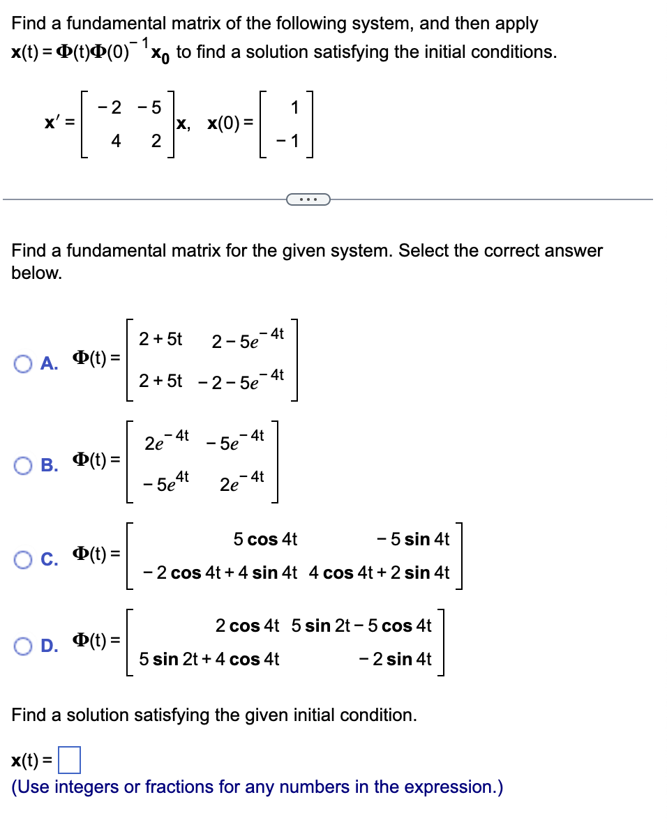 Solved Find a fundamental matrix of the following system, | Chegg.com