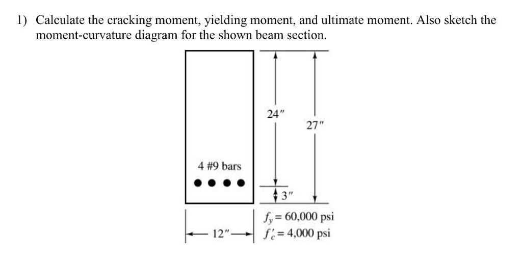 Solved 1) Calculate the cracking moment, yielding moment, | Chegg.com
