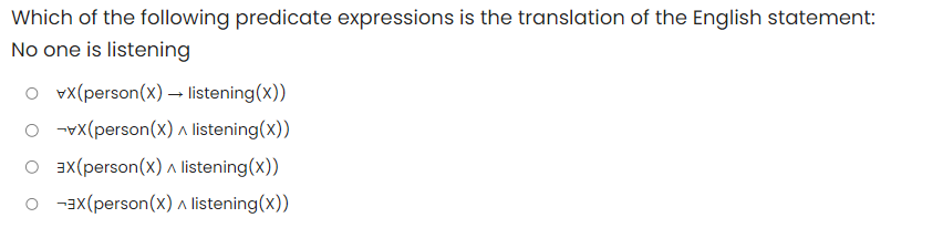 Solved Which of the following predicate expressions is the | Chegg.com