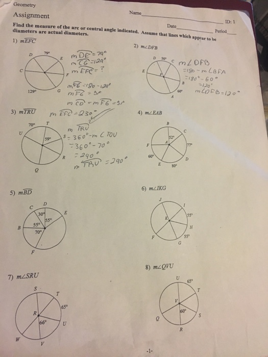 Solved Geometry Assignment Find the measure of the are or | Chegg.com