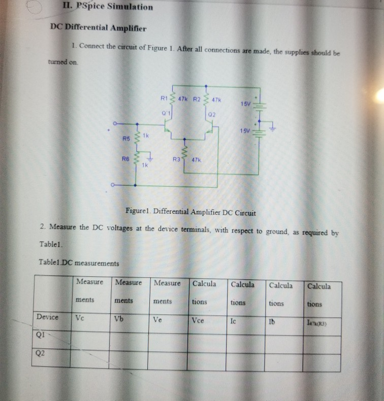 Solved II. PSpice Simulation DC Differential Amplifier 1. | Chegg.com