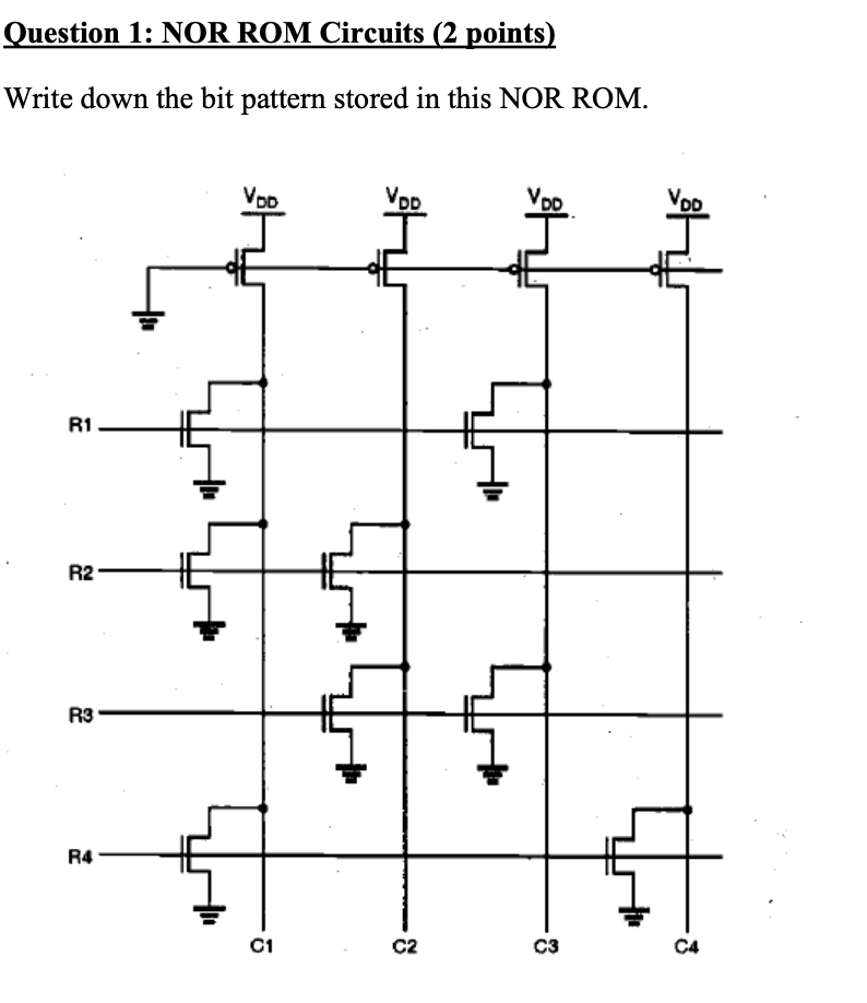 Solved Question 1: NOR ROM Circuits (2 points) Write down | Chegg.com