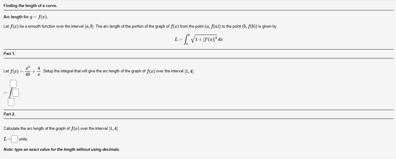 Solved Finding the length of a curve. Arc length for y=f(). | Chegg.com