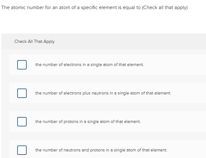 Solved The atomic number for an atom of a specific element | Chegg.com
