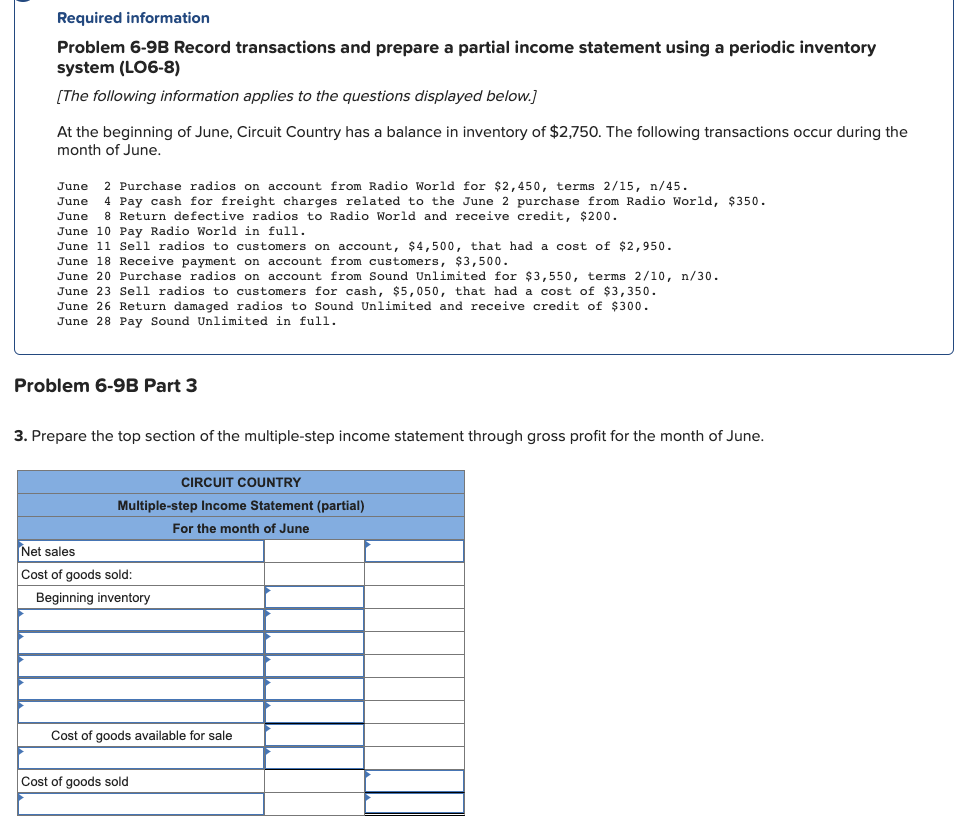 Solved Required information Problem 6-9B Record transactions | Chegg.com