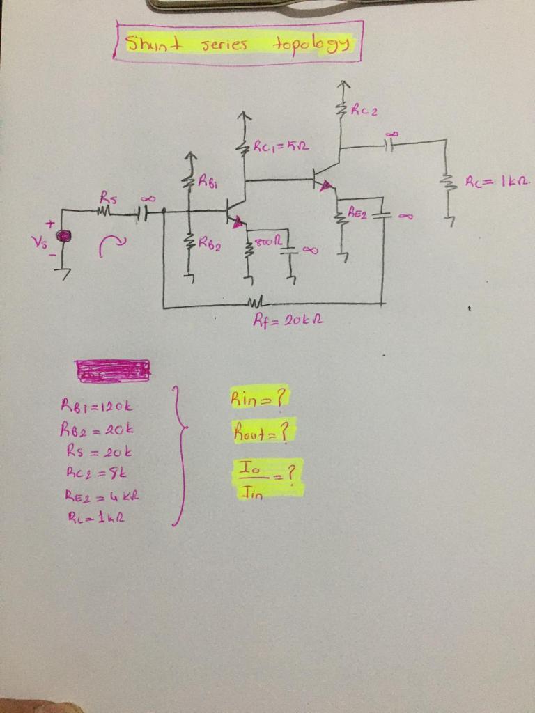 Shunt Jeries topology Rc2 10 2 Rc =50 Roi RC= Ikr. | Chegg.com