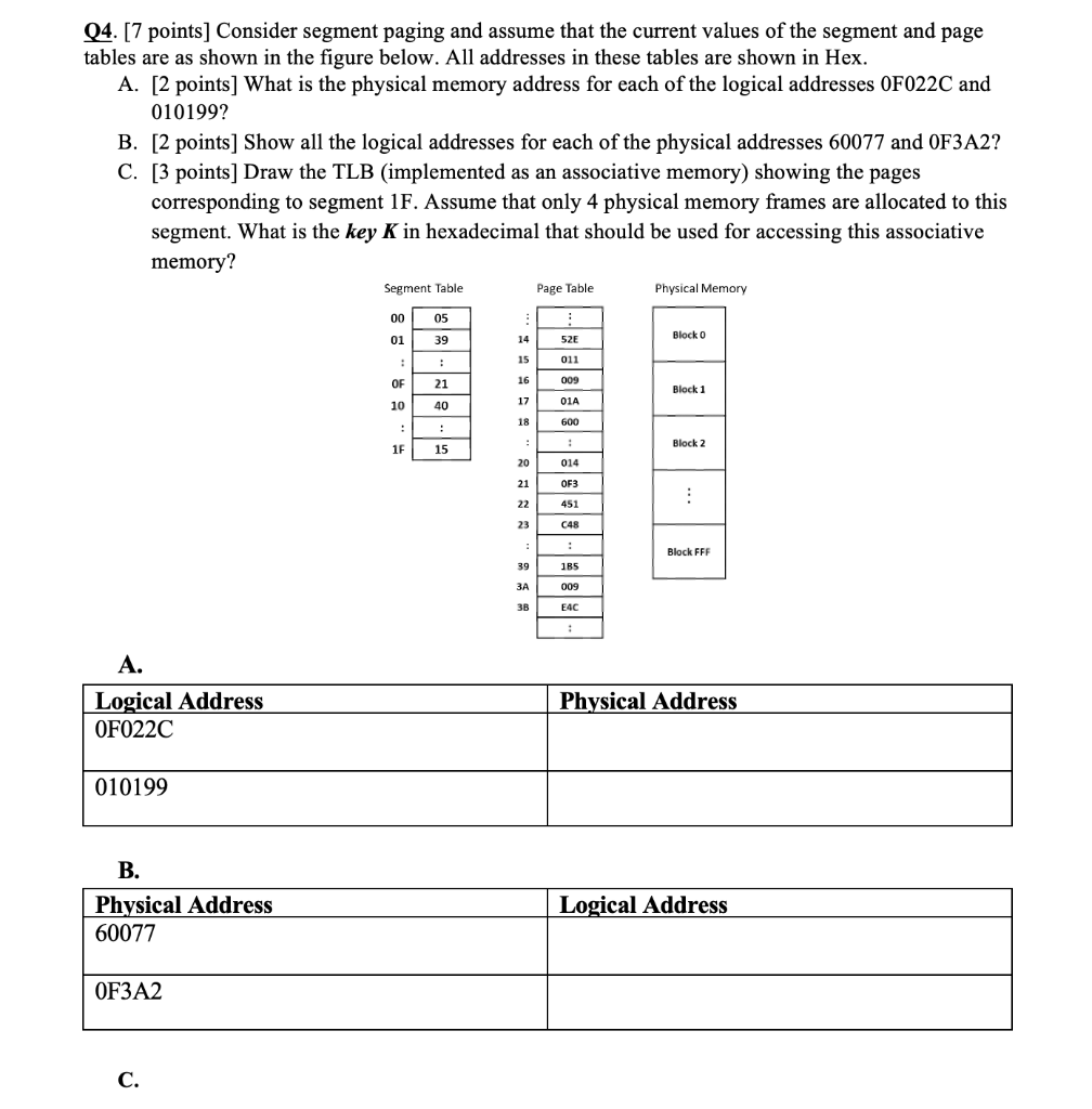 Solved Q4. [7 points] Consider segment paging and assume | Chegg.com