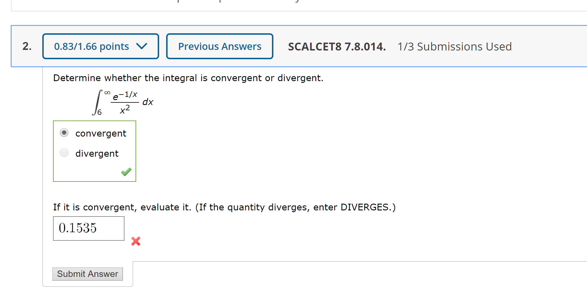 Solved 0.83/1.66 points V Previous Answers SCALCET8 7.8.014. | Chegg.com