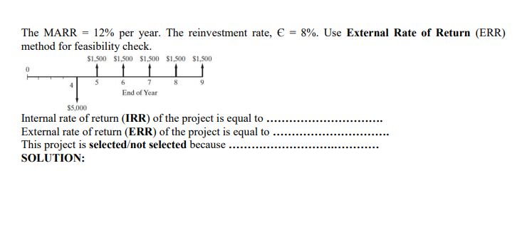 Solved The MARR = 12% per year. The reinvestment rate, € = | Chegg.com