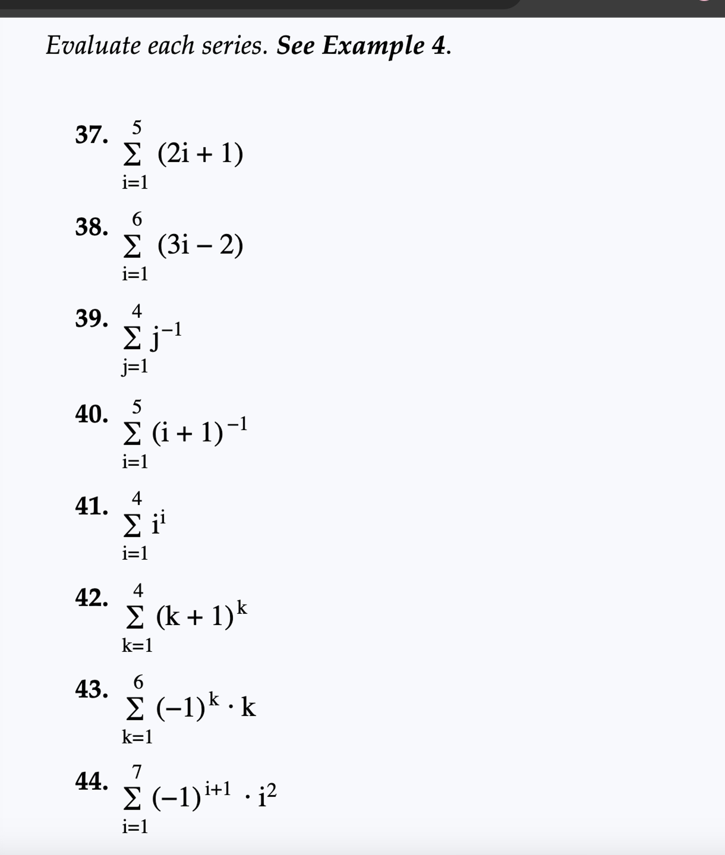 Solved Evaluate each series. See Example | Chegg.com