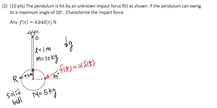 Solved (2) (10 pts) The pendulum is hit by an unknown impact | Chegg.com