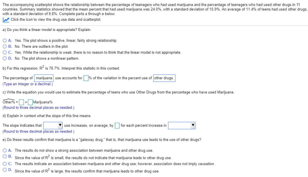 Solved ountry Marijuana Use (%) Other Drug Use (%) Other | Chegg.com