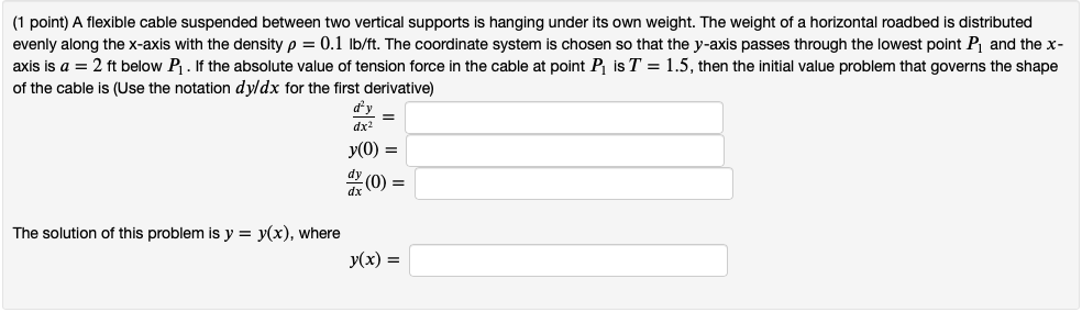 Solved (1 point) A flexible cable suspended between two | Chegg.com