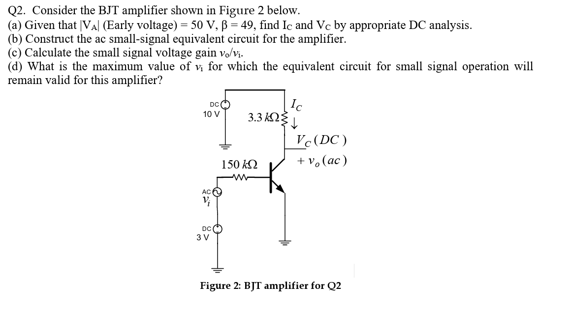 Solved Q2. ﻿Consider the BJT ﻿amplifier shown in ﻿Figure 2 | Chegg.com