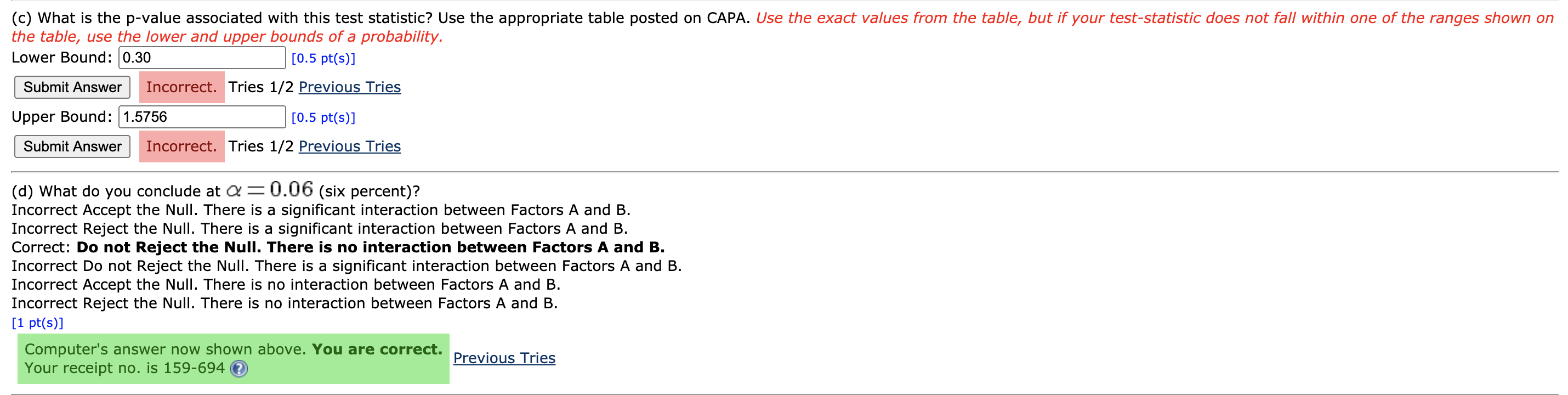 Solved [15 total pt(s)] A two-way analysis of variance model | Chegg.com