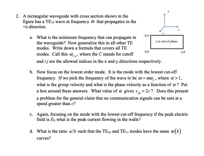 Solved 2. A rectangular waveguide with cross section shown | Chegg.com