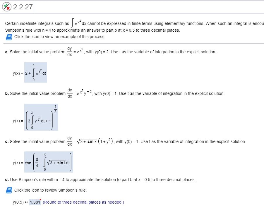 Solved % 2.2.27 Certain indefinite integrals such as ex dx | Chegg.com