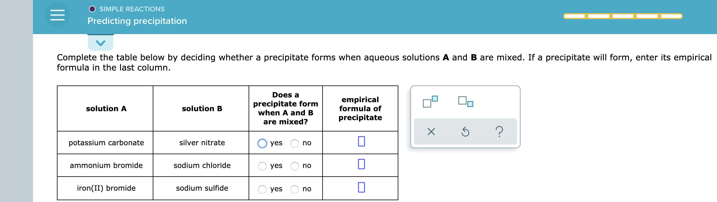 Solved = O SIMPLE REACTIONS Predicting precipitation | Chegg.com
