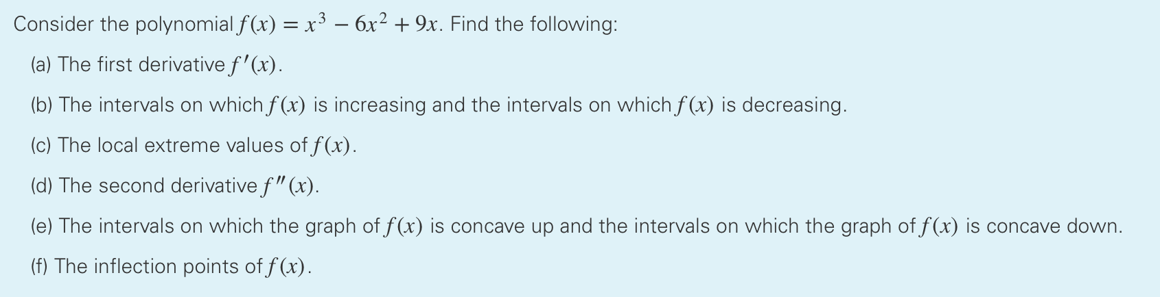 Solved Consider the polynomial f(x) = x3 – 6x2 + 9x. Find | Chegg.com